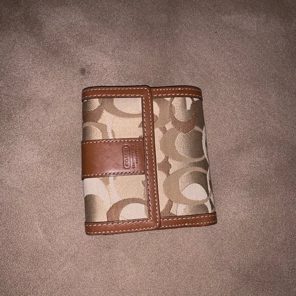 Coach | Bags | Coach Canvas Leathertrim Bifold Wallet Beige Brown ...